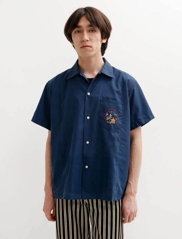 Bode Shirt Embroidery Navy | Garmentory