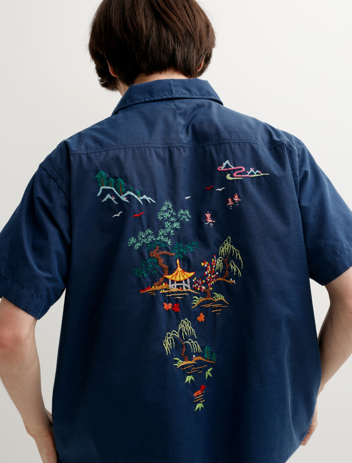 Bode Shirt Embroidery Navy | Garmentory