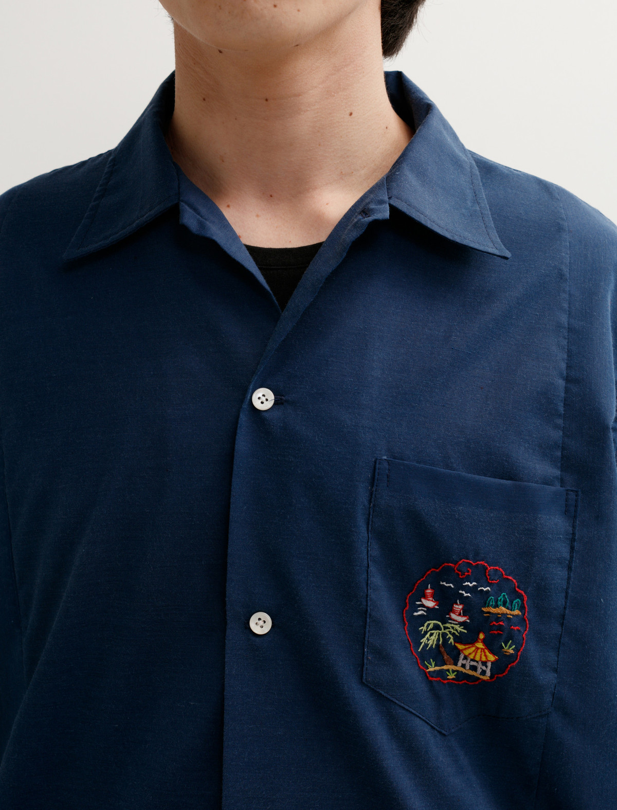 Bode Shirt Embroidery Navy | Garmentory