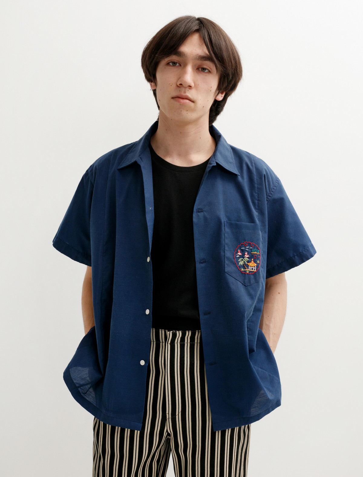 Bode Shirt Embroidery Navy | Garmentory