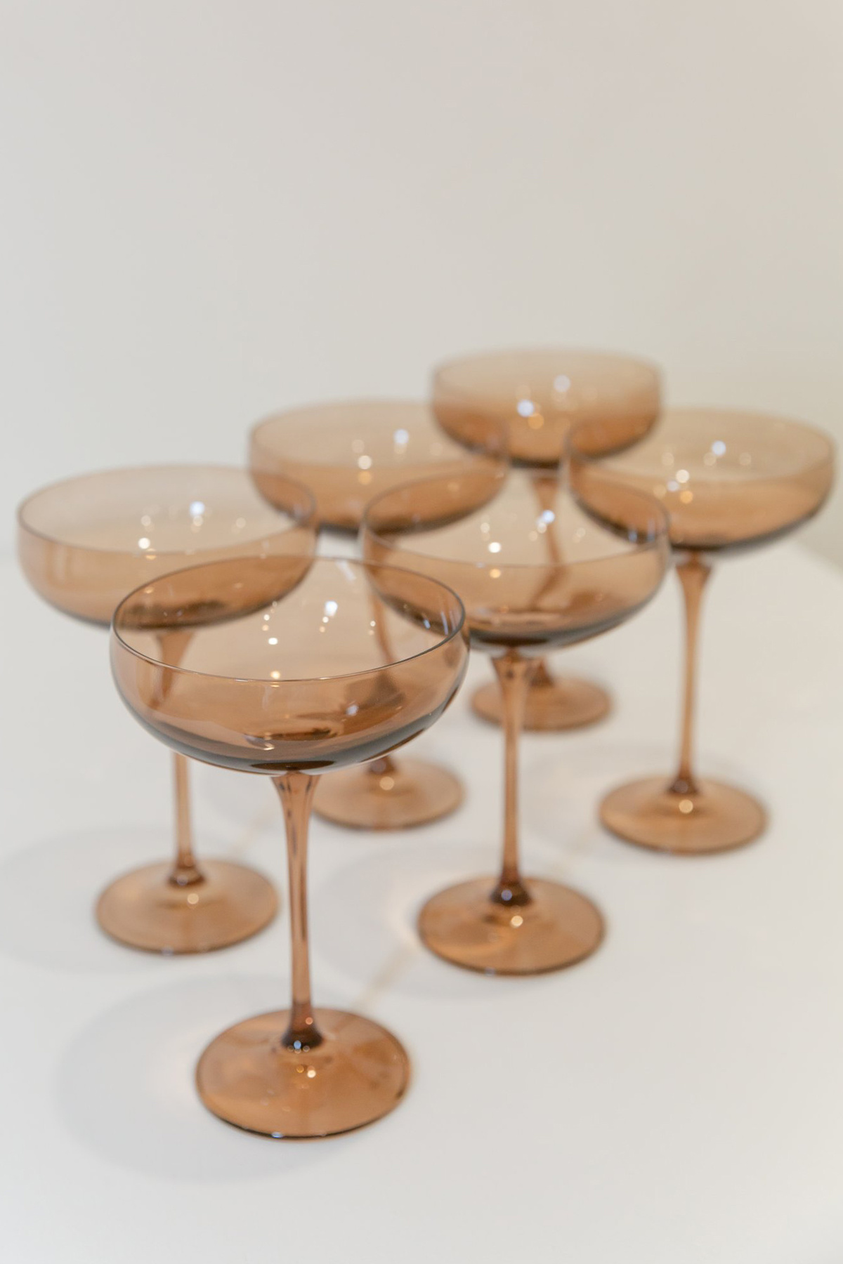 Estelle Colored Glass Champagne Coupe Set of 6 Stemware - Amber Smoke ...