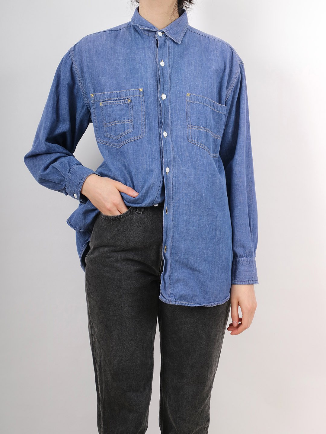 1980's Denim Shirt - Dark Blue Wash Denim | Garmentory