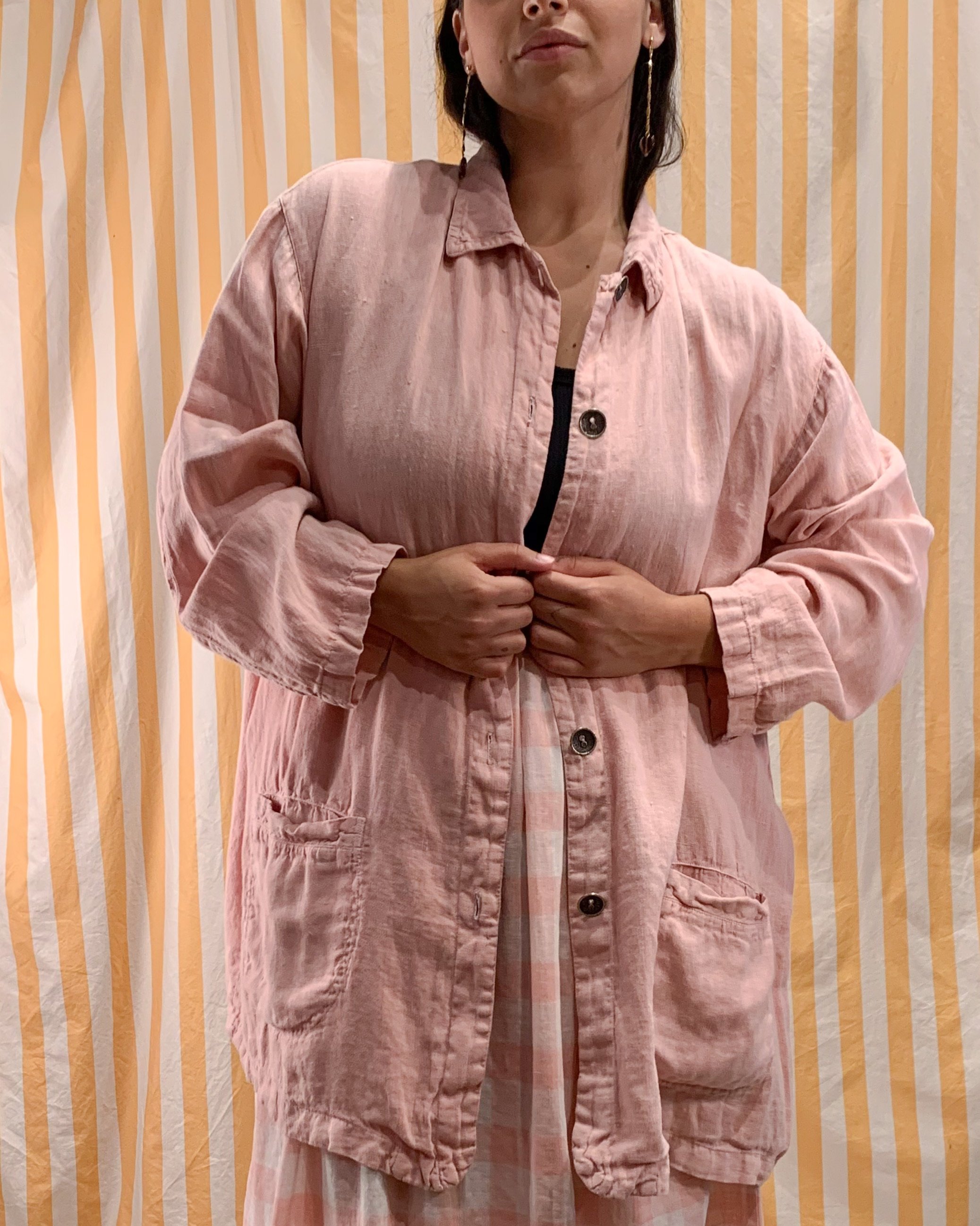 Vintage Linen Chore Coat - Pink Lemonade | Garmentory