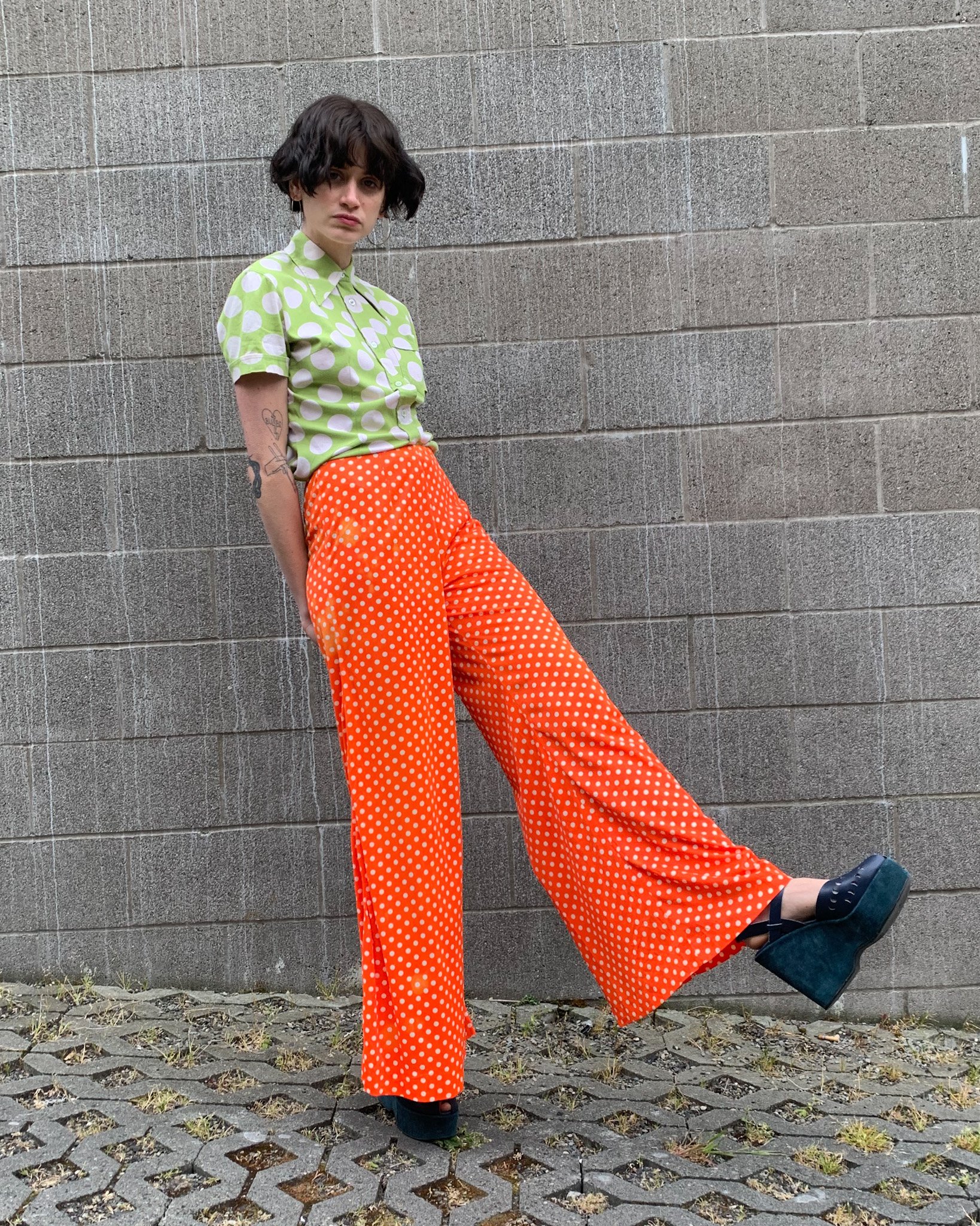 Vintage Dot Flares pants - Tangerine | Garmentory