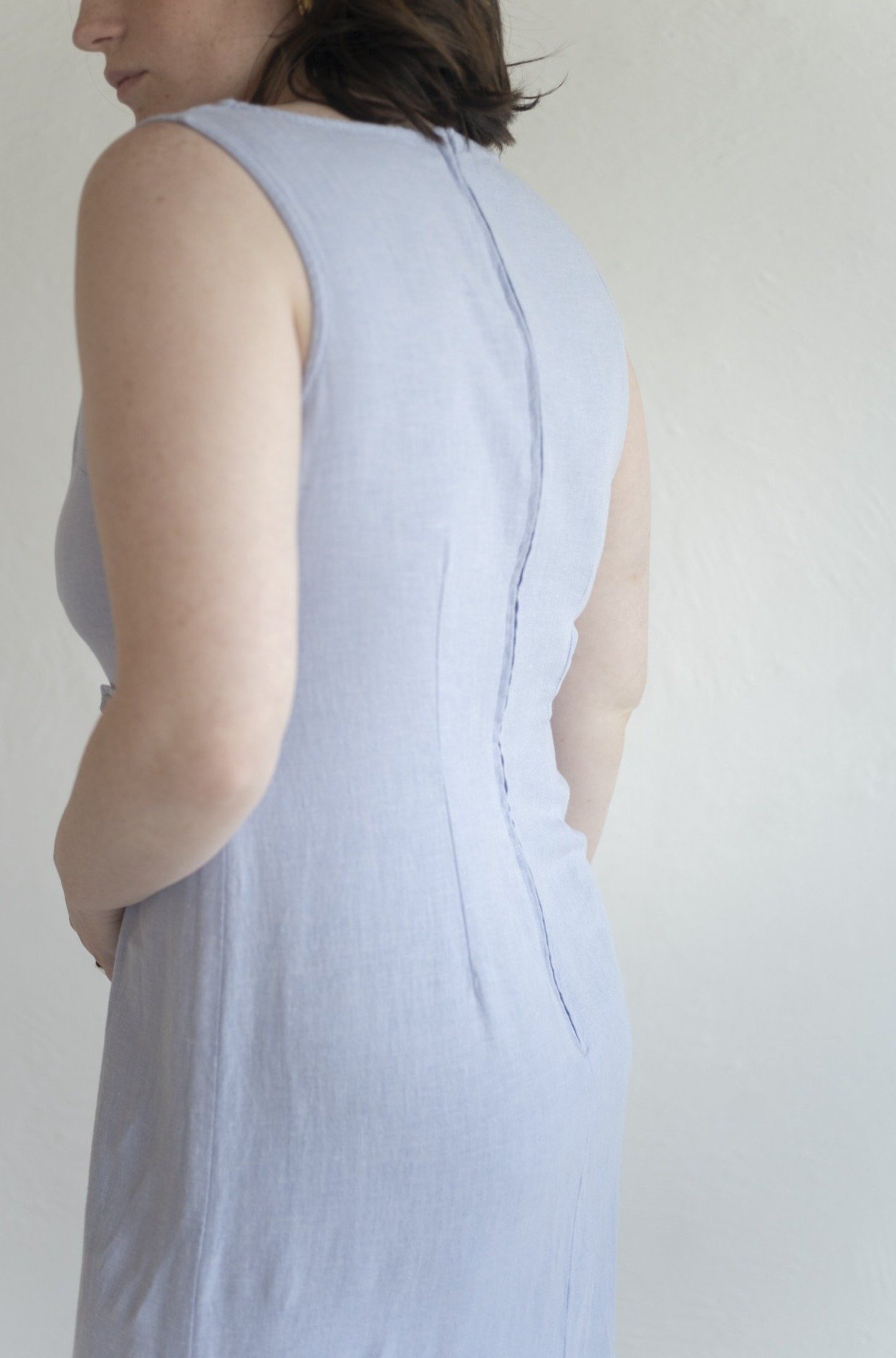 Vintage Periwinkle Linen Midi Dress - purple | Garmentory