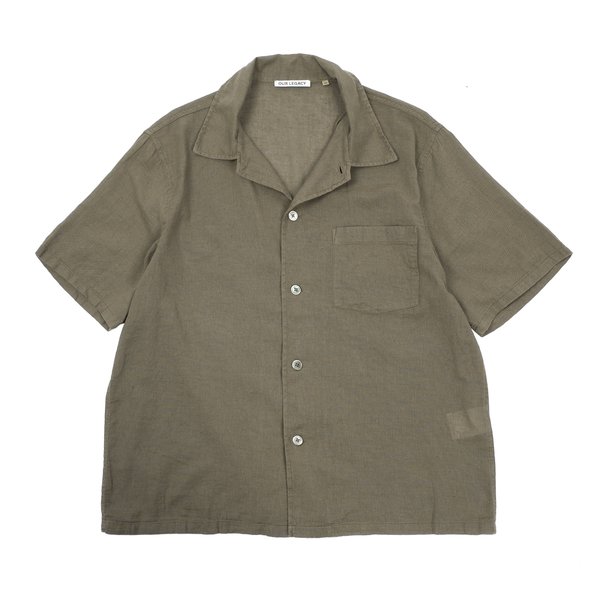 Our Legacy Sheer Cotton Linen Shortsleeve Box Shirt - Dark Olive ...
