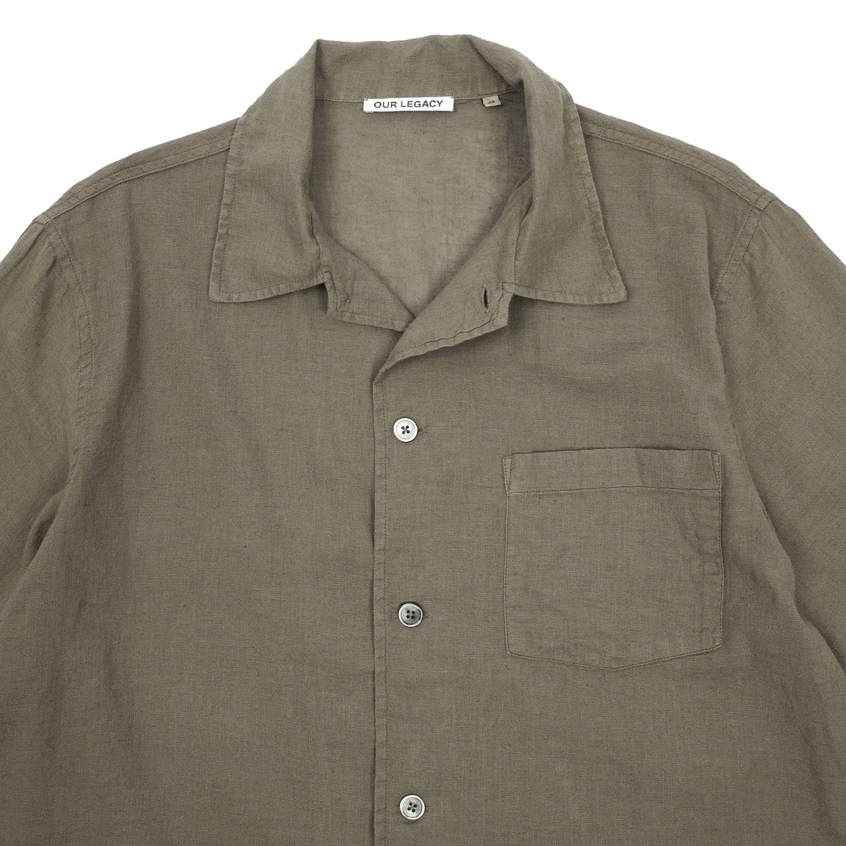 Our Legacy Sheer Cotton Linen Shortsleeve Box Shirt - Dark Olive ...