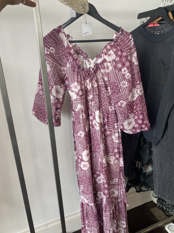 Vintage 1970s Angela Gore Off The Shoulder Dress - purple/cream ...