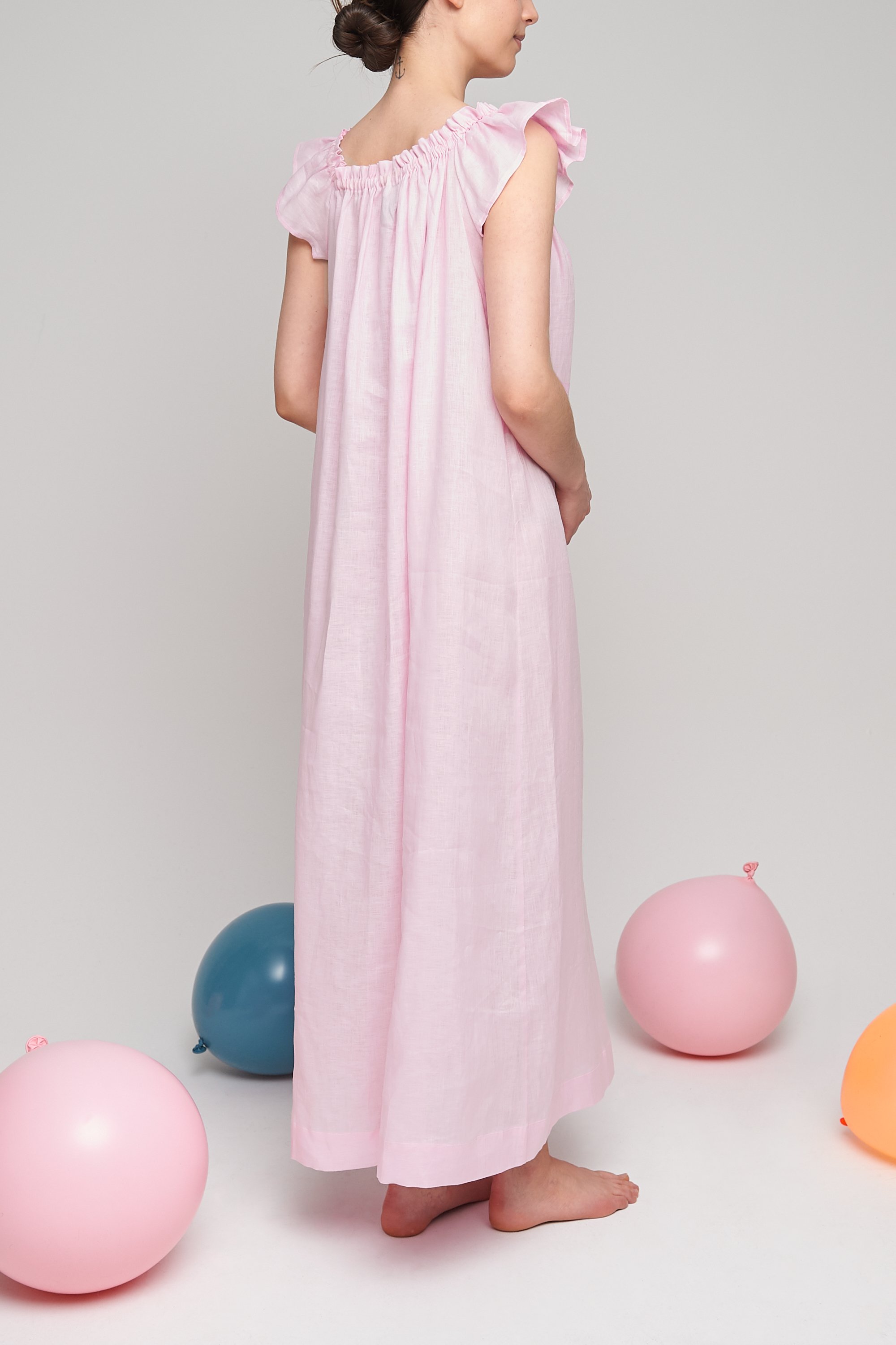 Eliza Faulkner Full Length Party Nightie Pale Pink Linen - One Size ...