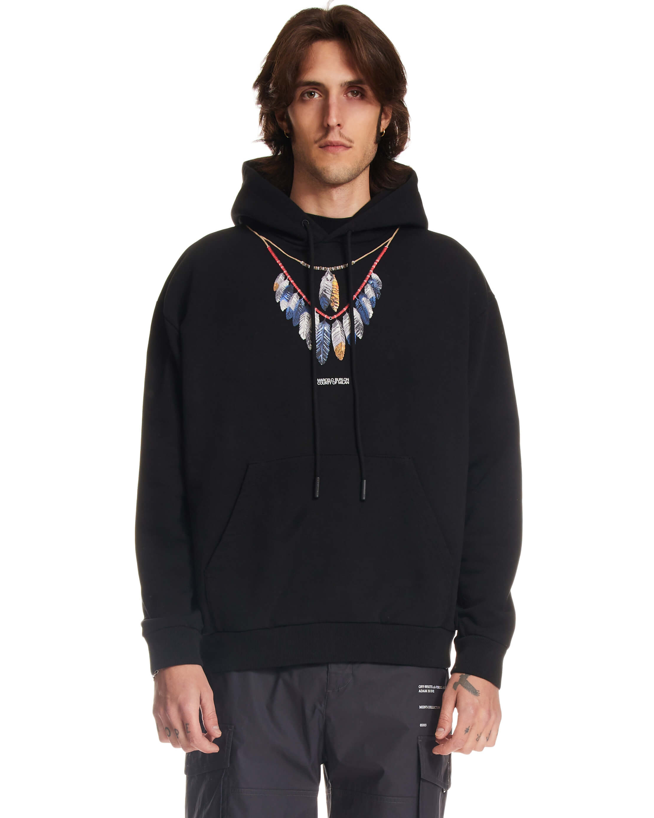 Marcelo Burlon Feathers Print Hoodie sweater - black | Garmentory