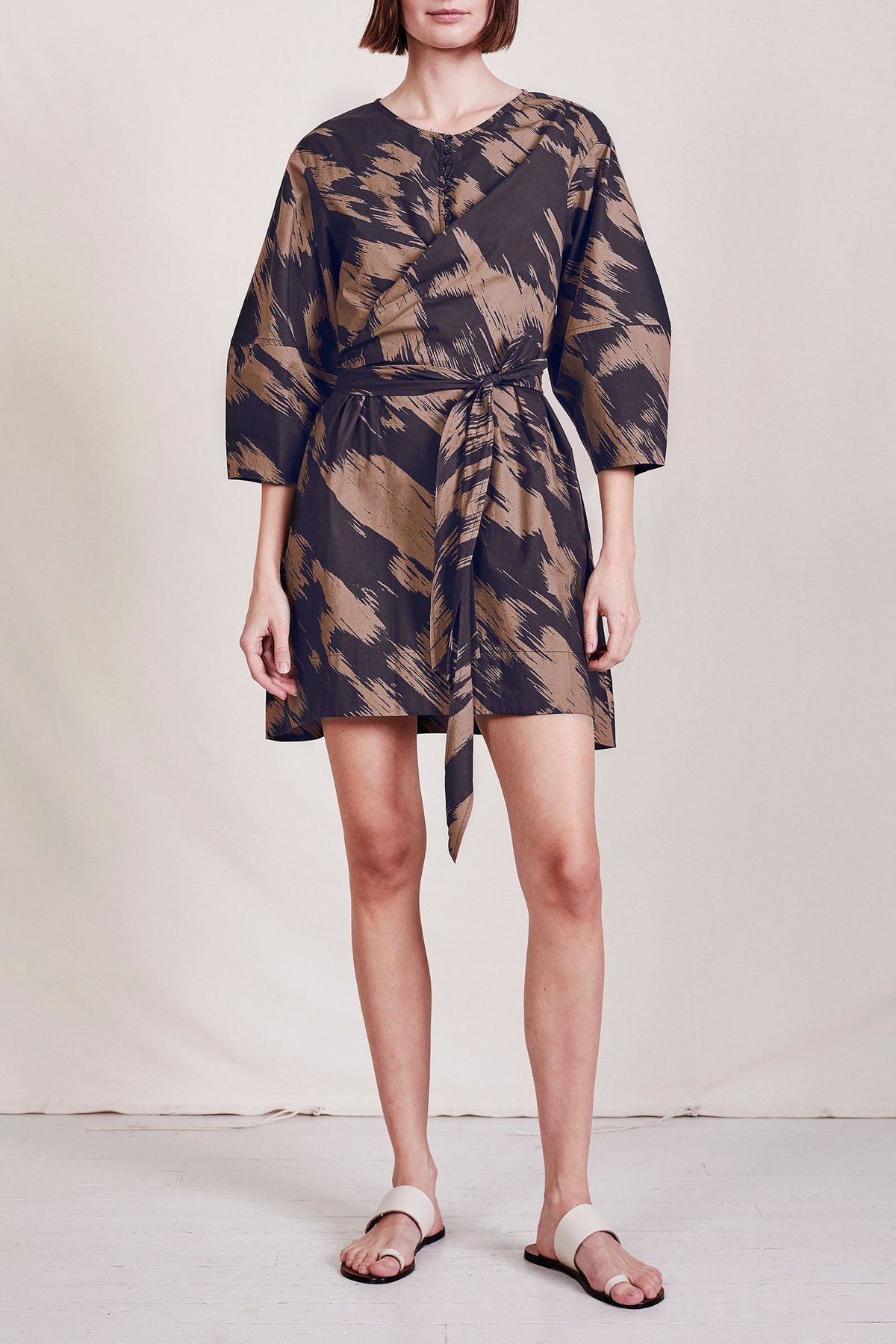 Apiece Apart Baha Mini Tie Dress - Camel/Black | Garmentory