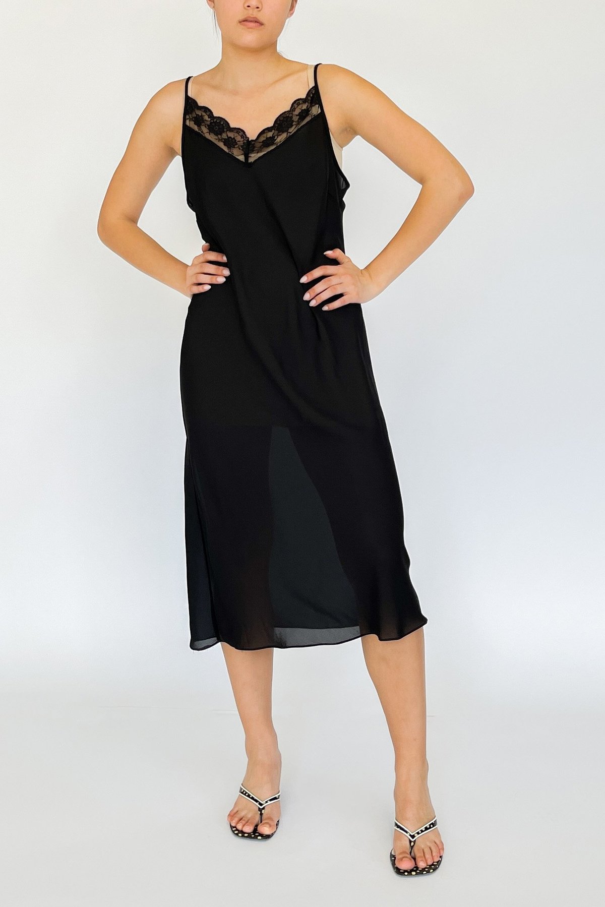 Vintage Sheer Slip Dress - black | Garmentory
