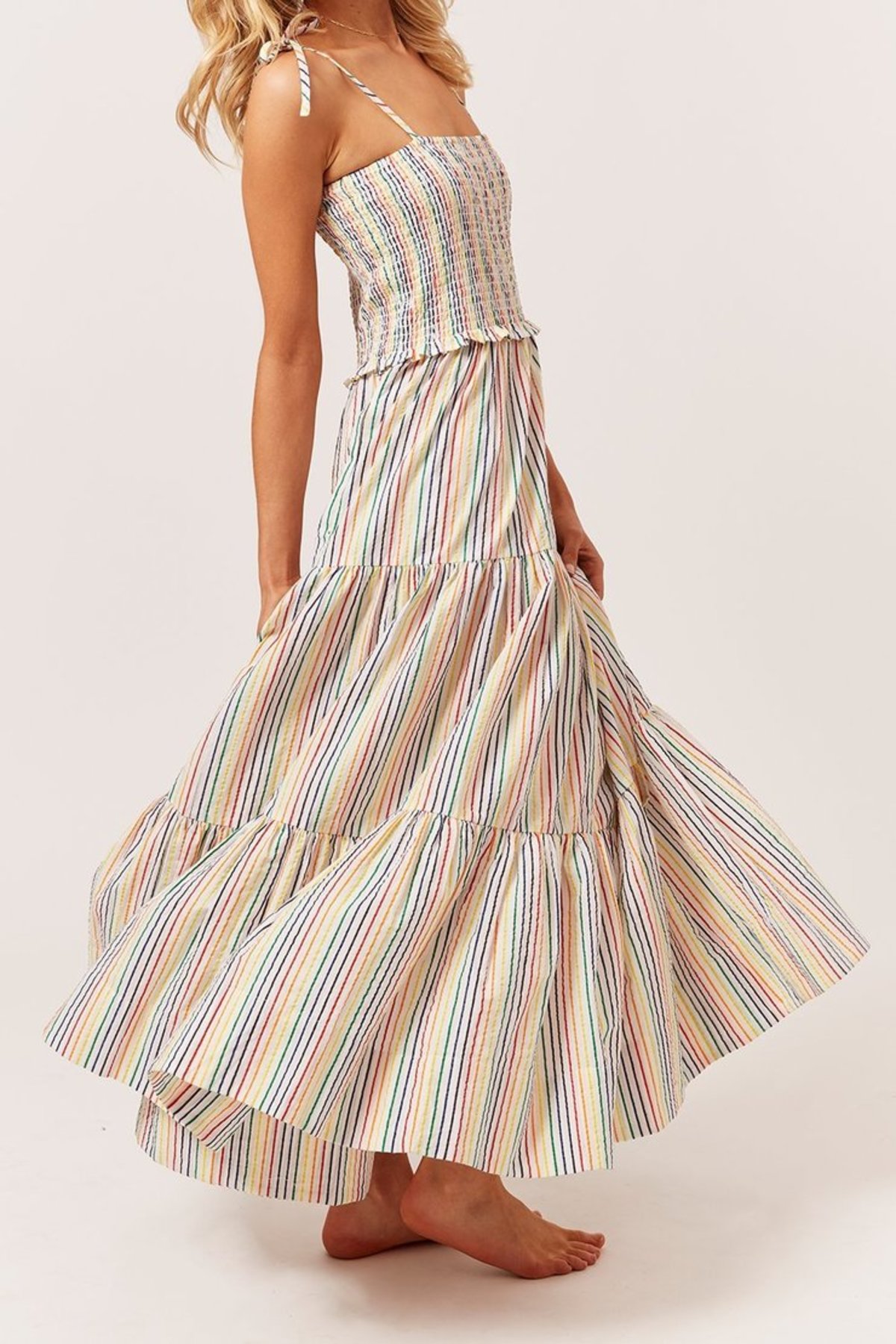 Solid and Striped Indigo Dress - Rainbow Pinstripe | Garmentory