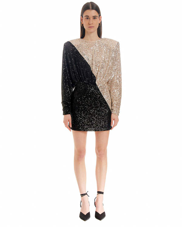 Rotate Sequins Short Dress - black/Gold | Garmentory