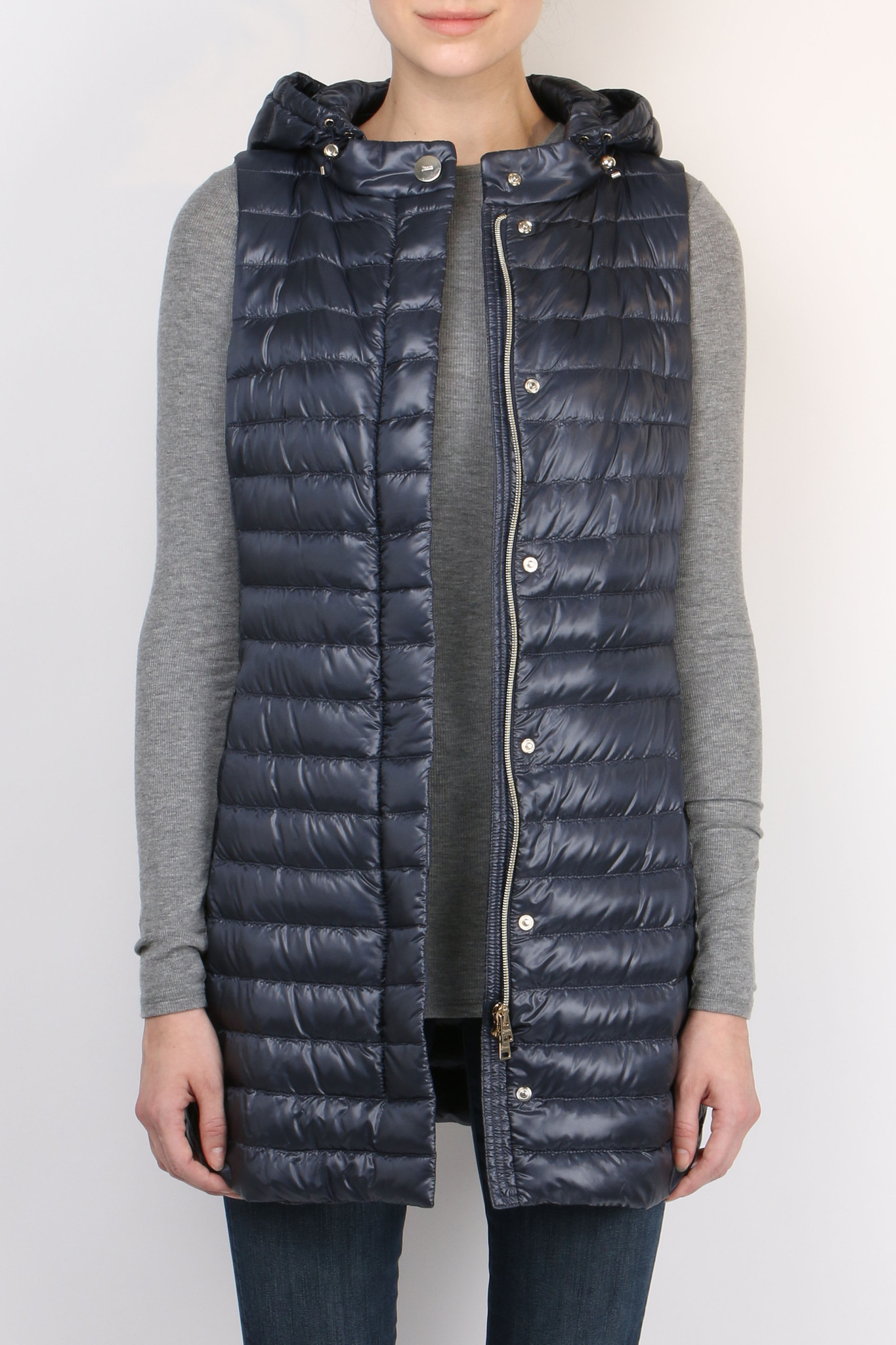 Herno Long Fitted Down Vest - Midnight | Garmentory