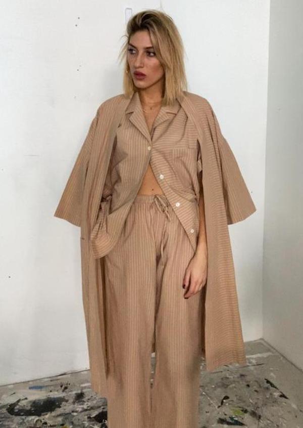 In Soft Focus Classic Robe - Tan Stripe | Garmentory