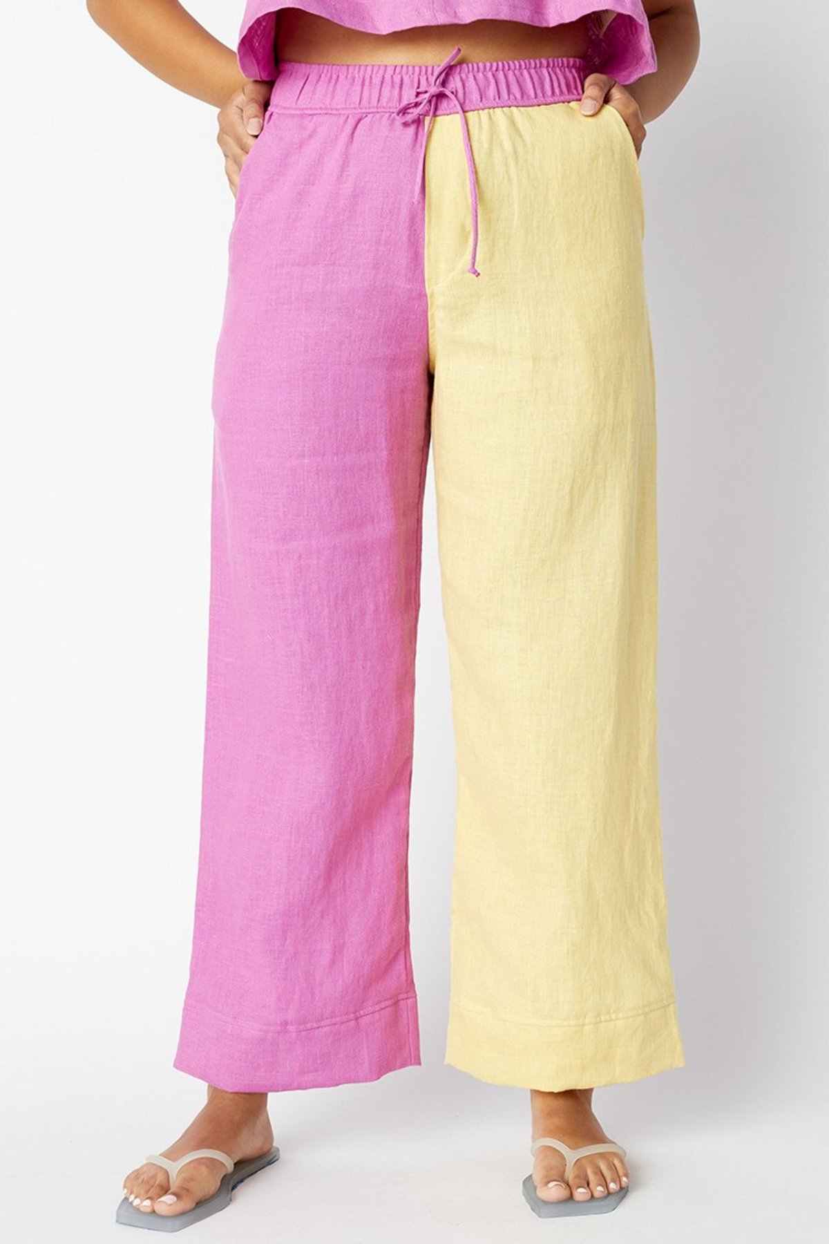 Back Beat Co. Linen Maya Pants - Cyber/Lime | Garmentory