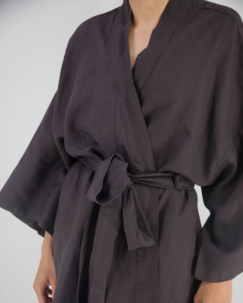 Sunday Morning Leia Mid Length French Linen Robe - Multi | Garmentory