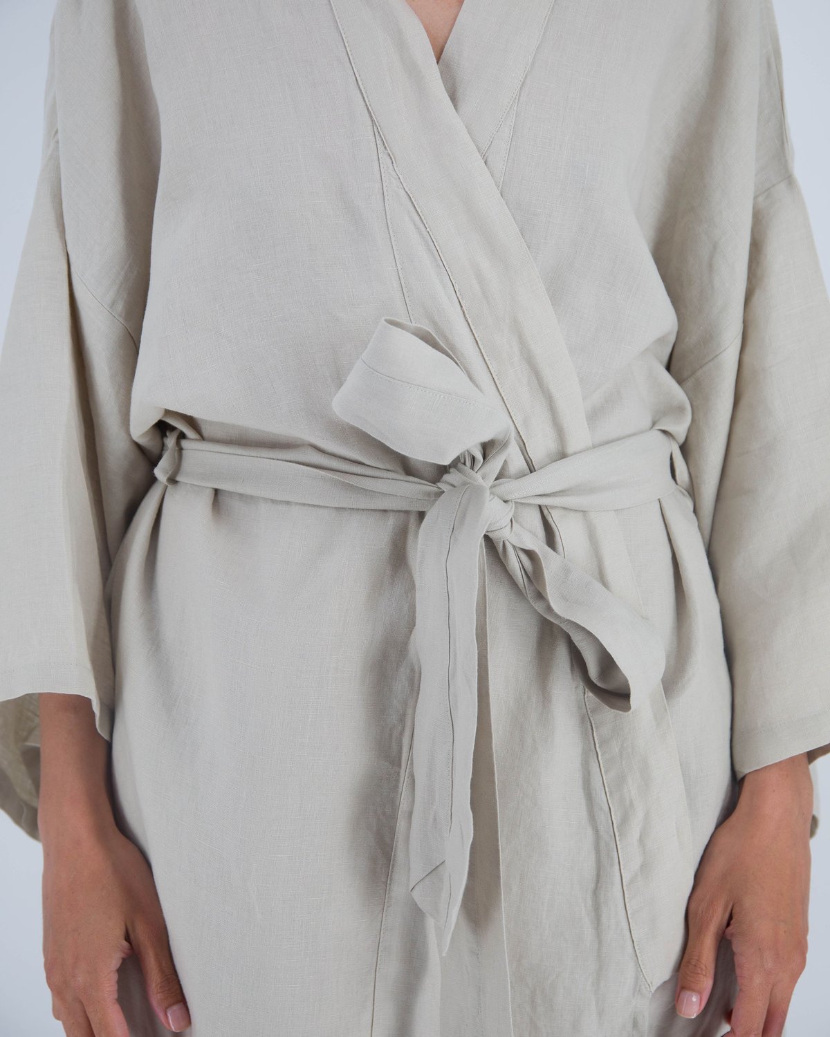 Sunday Morning Leia Mid Length French Linen Robe - Multi | Garmentory