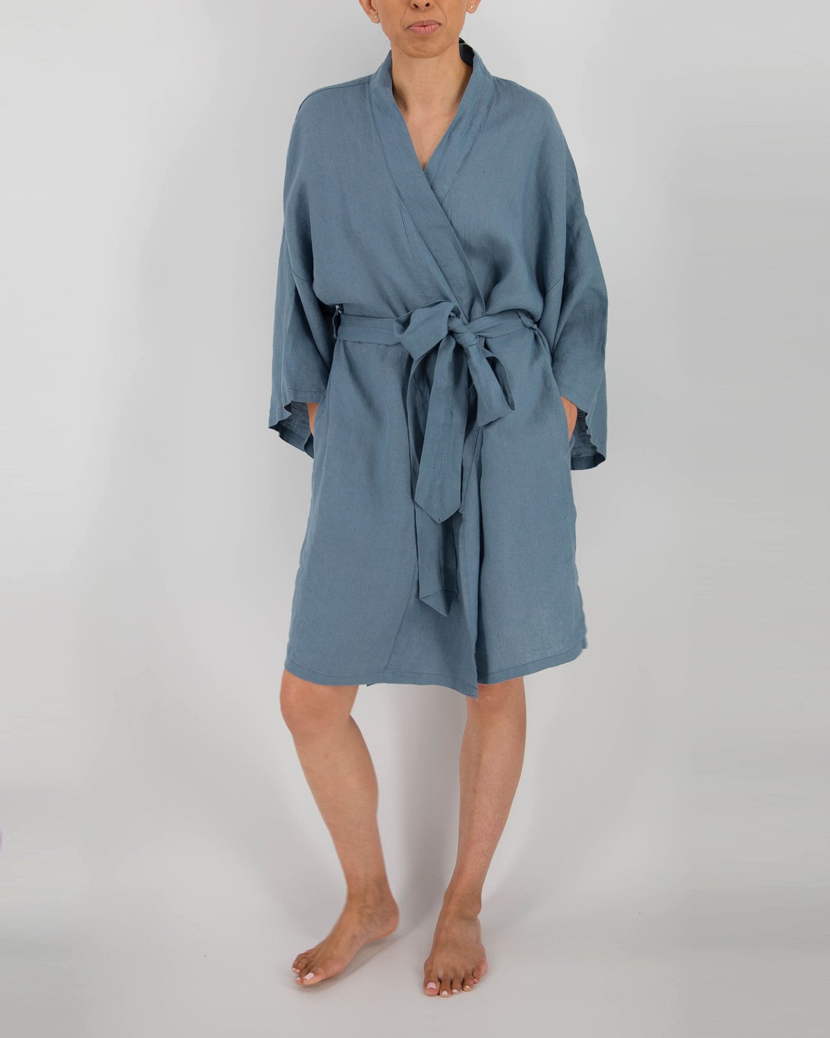Sunday Morning Leia Mid Length French Linen Robe - Multi | Garmentory