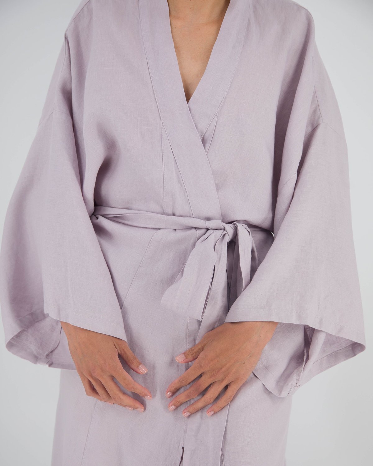 Sunday Morning Leia Mid Length French Linen Robe - Multi | Garmentory