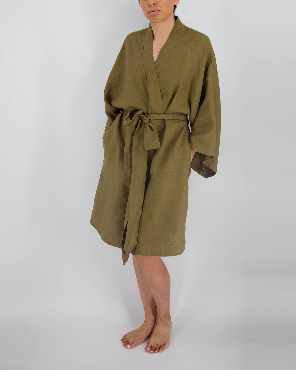 Sunday Morning Leia Mid Length French Linen Robe - Multi | Garmentory