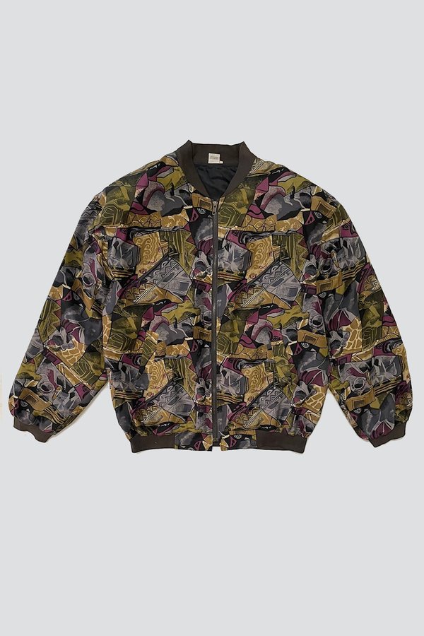 Silk Abstract Doodle Bomber Jacket | Garmentory