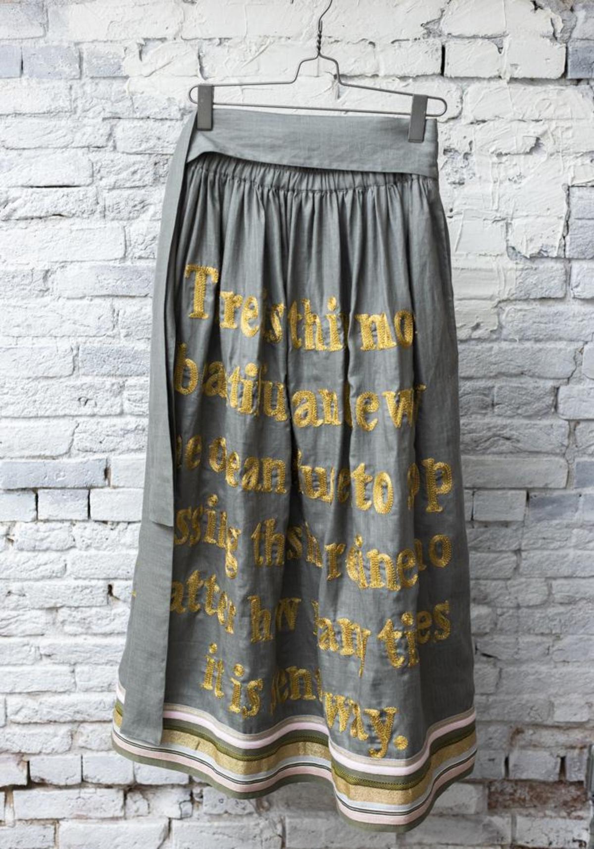 Karien Belle Gilded Words Embroidered Poetry Skirt | Garmentory