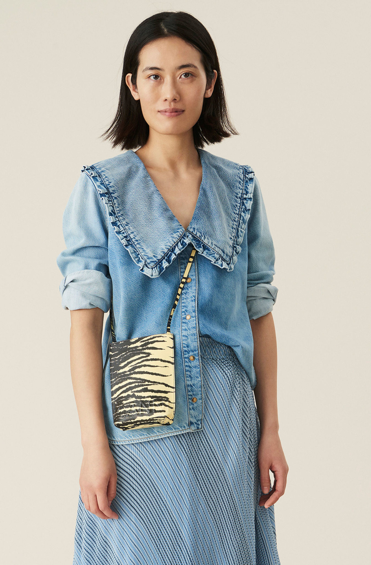 Ganni Denim Shirt with Peter Pan Collar | Garmentory