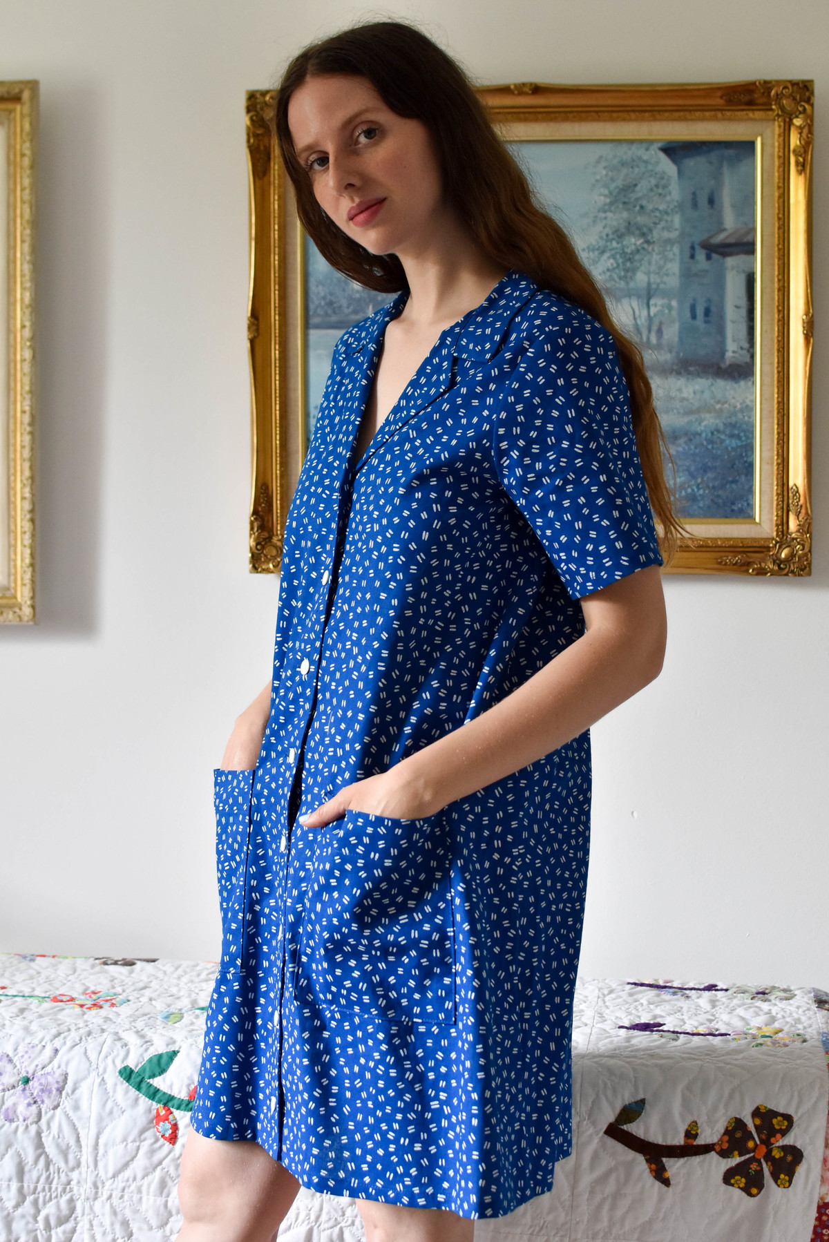 Birds of North America Joree Dress (Blue Hatch)-BLUE | Garmentory