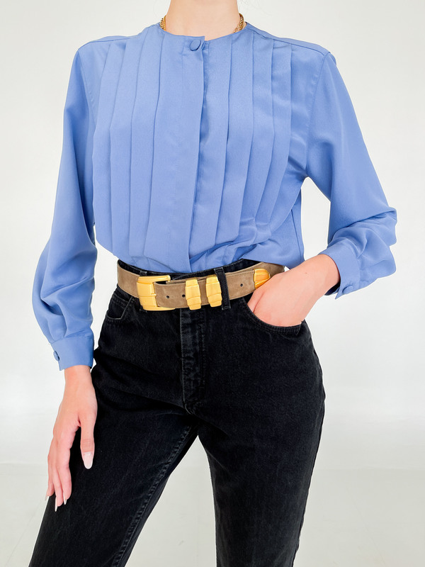 Vintage Cornflower Pleated Blouse - Blue | Garmentory