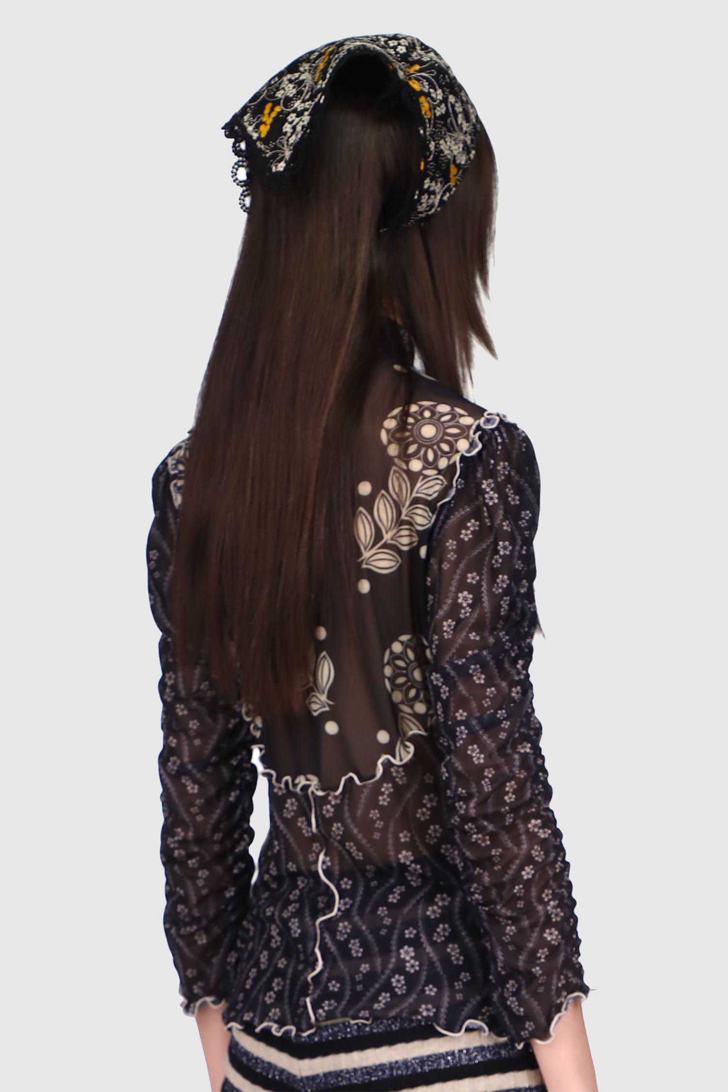 Anna Sui Pop Flowers & Poises Ruffled Mesh Top - Black Multi | Garmentory