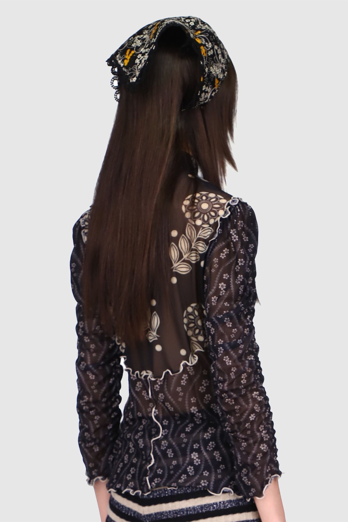 Anna Sui Pop Flowers & Poises Ruffled Mesh Top - Black Multi | Garmentory