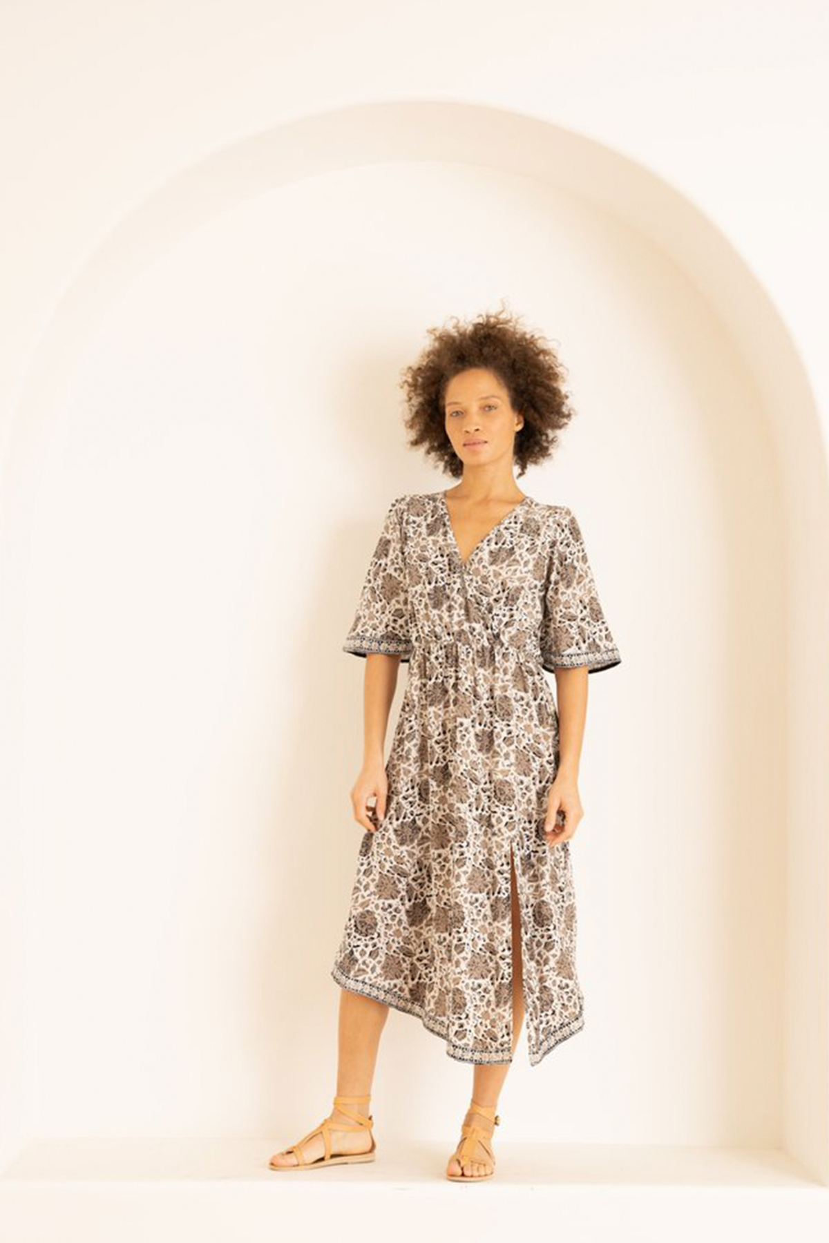 Natalie Martin Coco Dress - Geranium Print Hazelnut | Garmentory