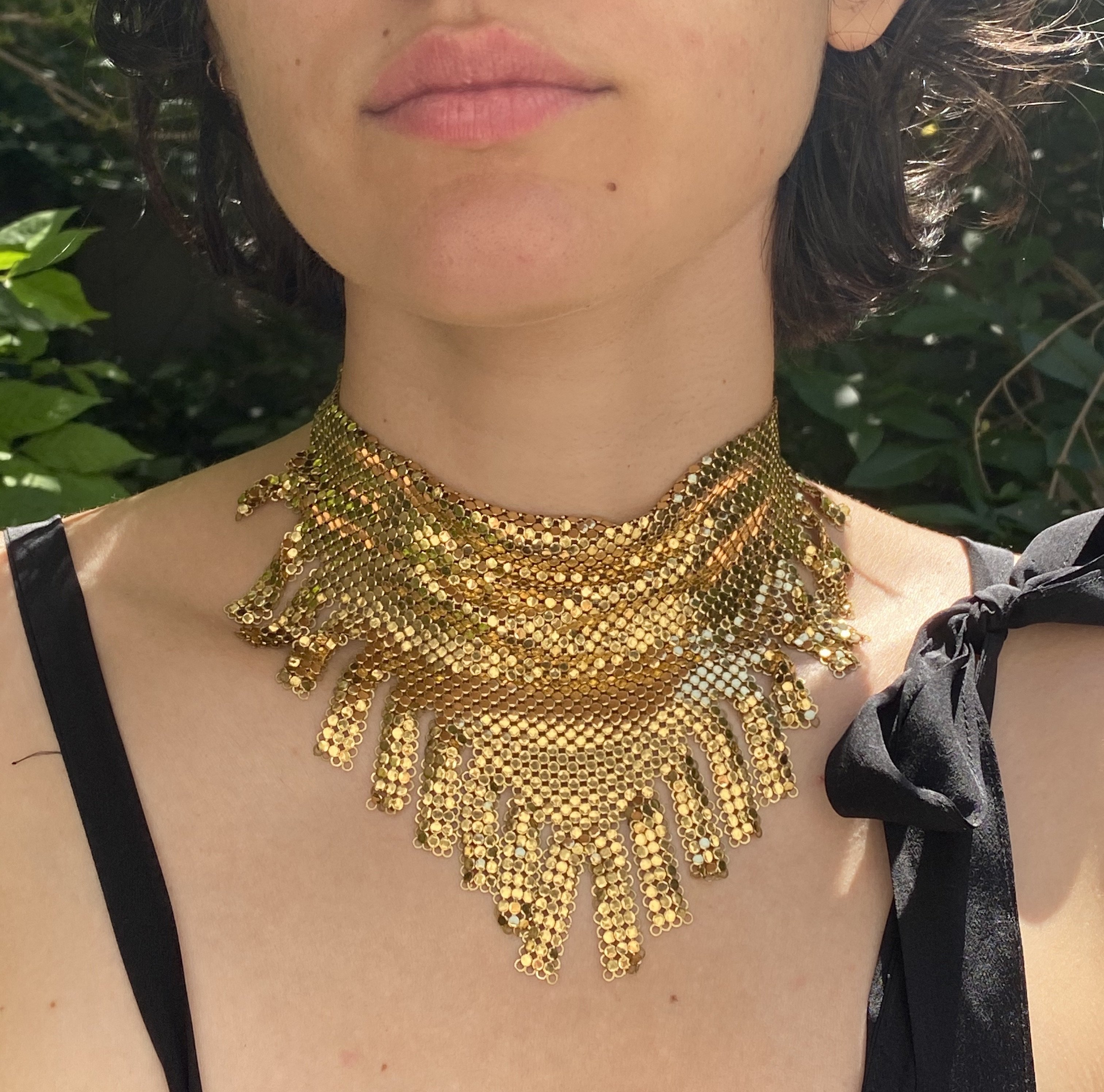 Vintage Mesh Choker with Fringe - Gold | Garmentory