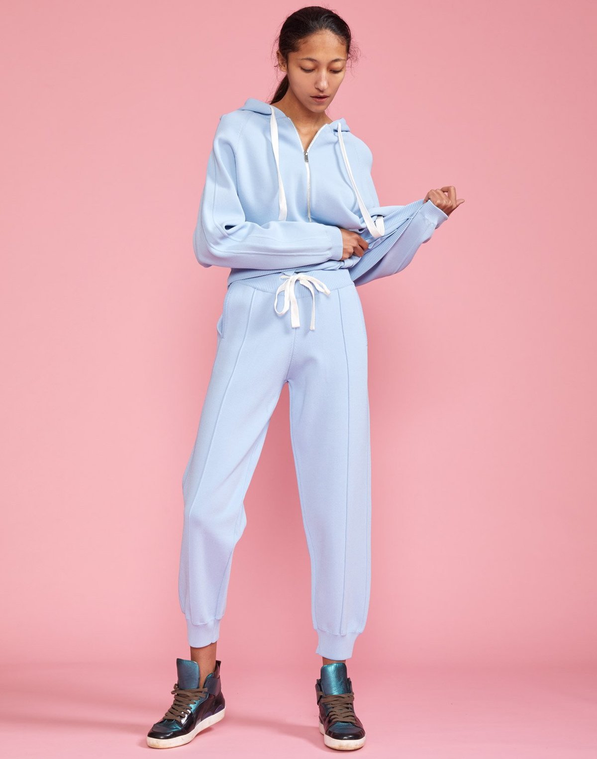 Cynthia Rowley Simone Knit Tracksuit Pant - Light Blue | Garmentory