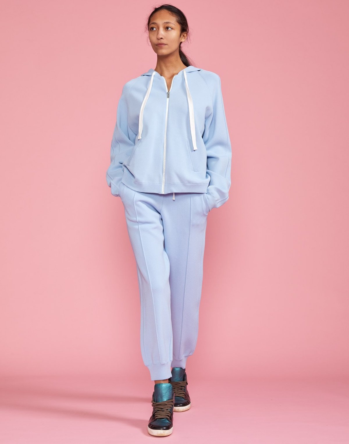 Cynthia Rowley Simone Knit Tracksuit Pant - Light Blue | Garmentory