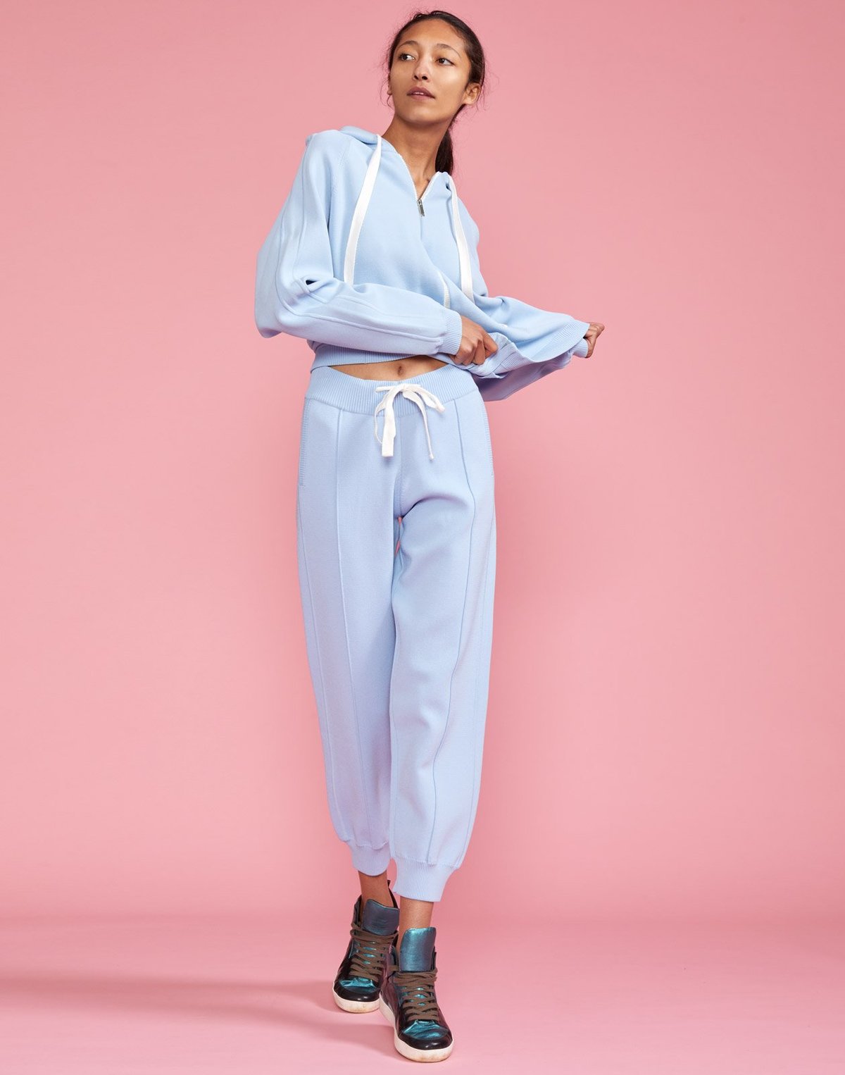 Cynthia Rowley Simone Knit Tracksuit Pant - Light Blue | Garmentory