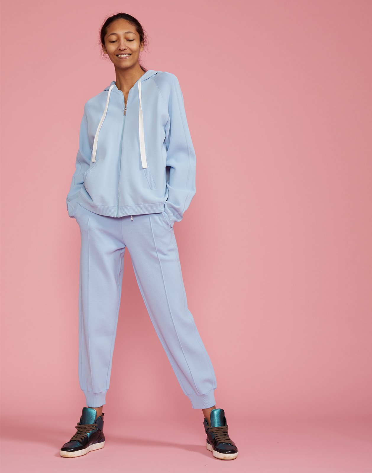 Cynthia Rowley Simone Knit Tracksuit Pant - Light Blue | Garmentory