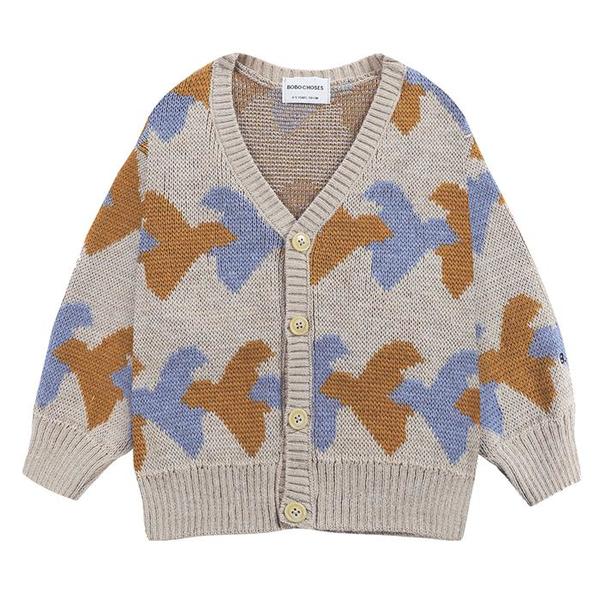 Kids Bobo Choses All Over Birds Cardigan - Gray | Garmentory