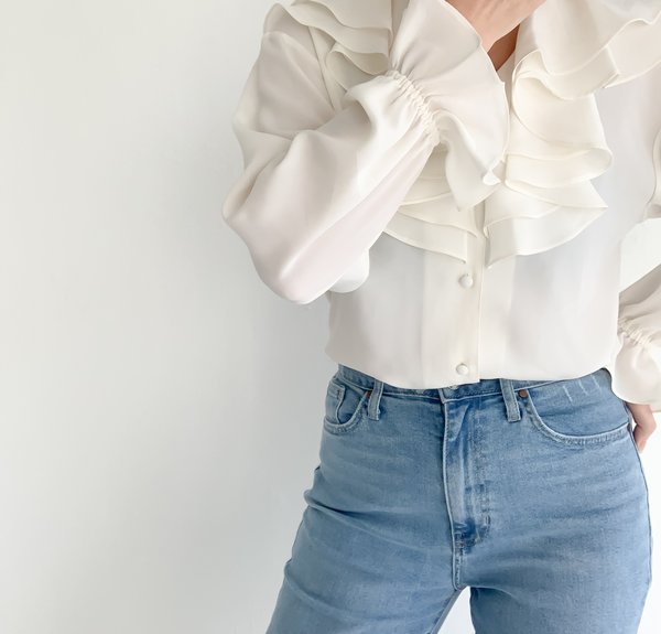 Vintage Ruffle Front Blouse - white | Garmentory