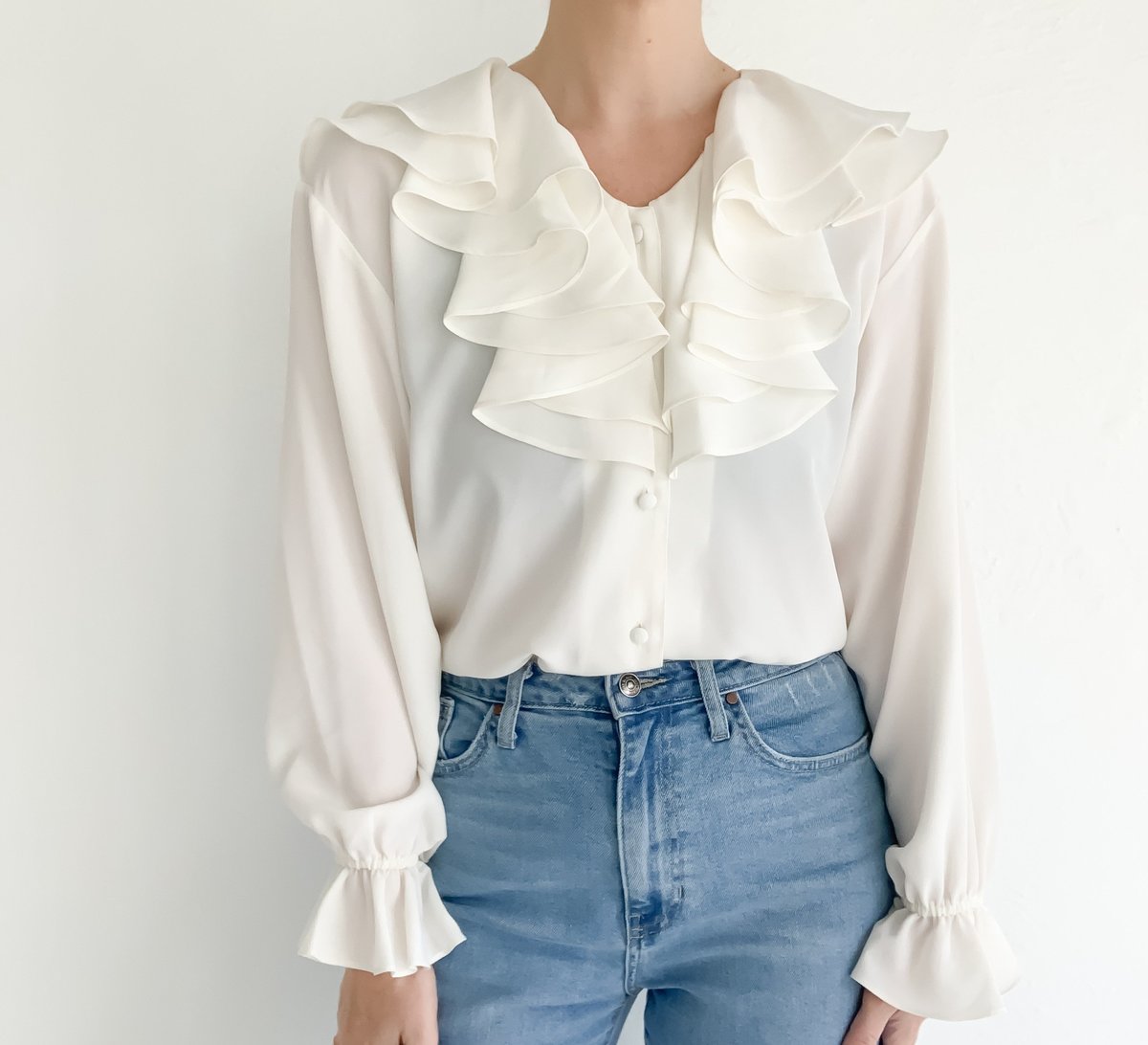 Vintage Ruffle Front Blouse - white | Garmentory