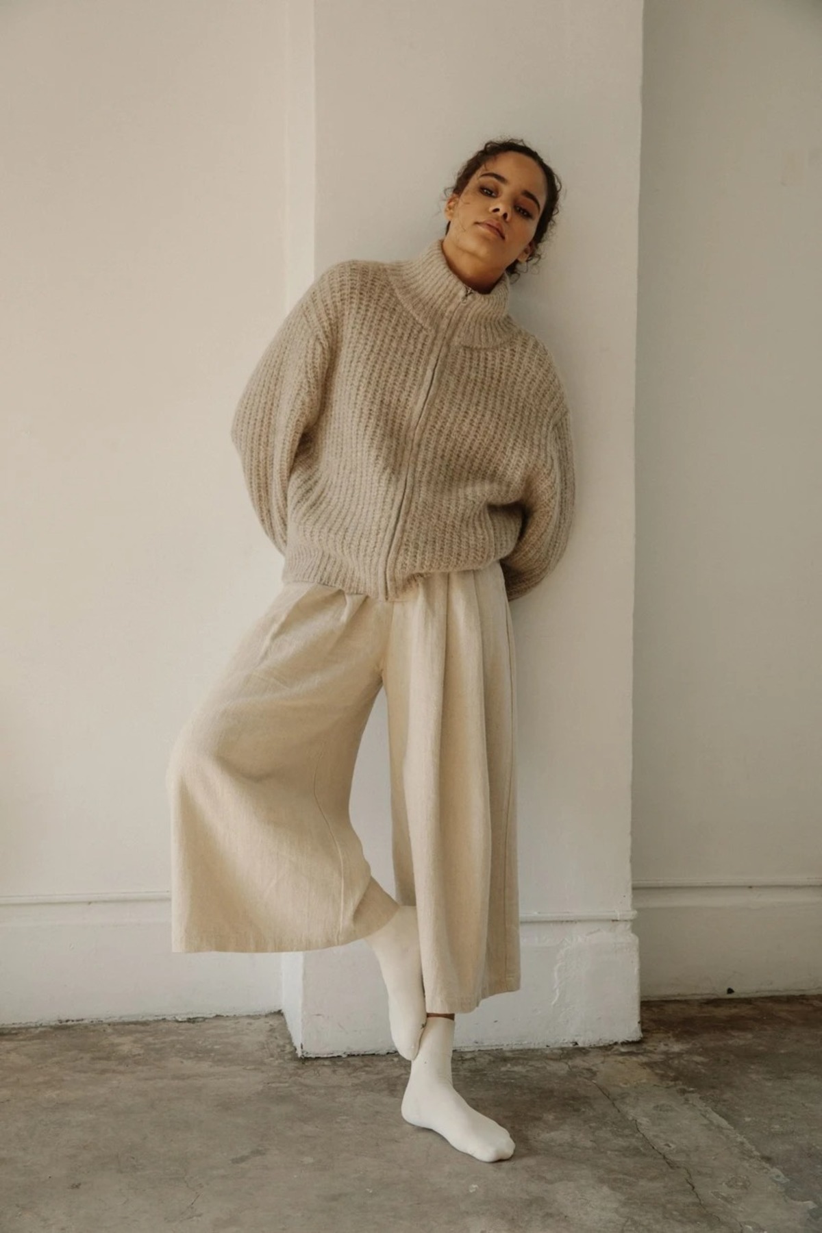 Bare Knitwear Rib Jacket - Sand | Garmentory