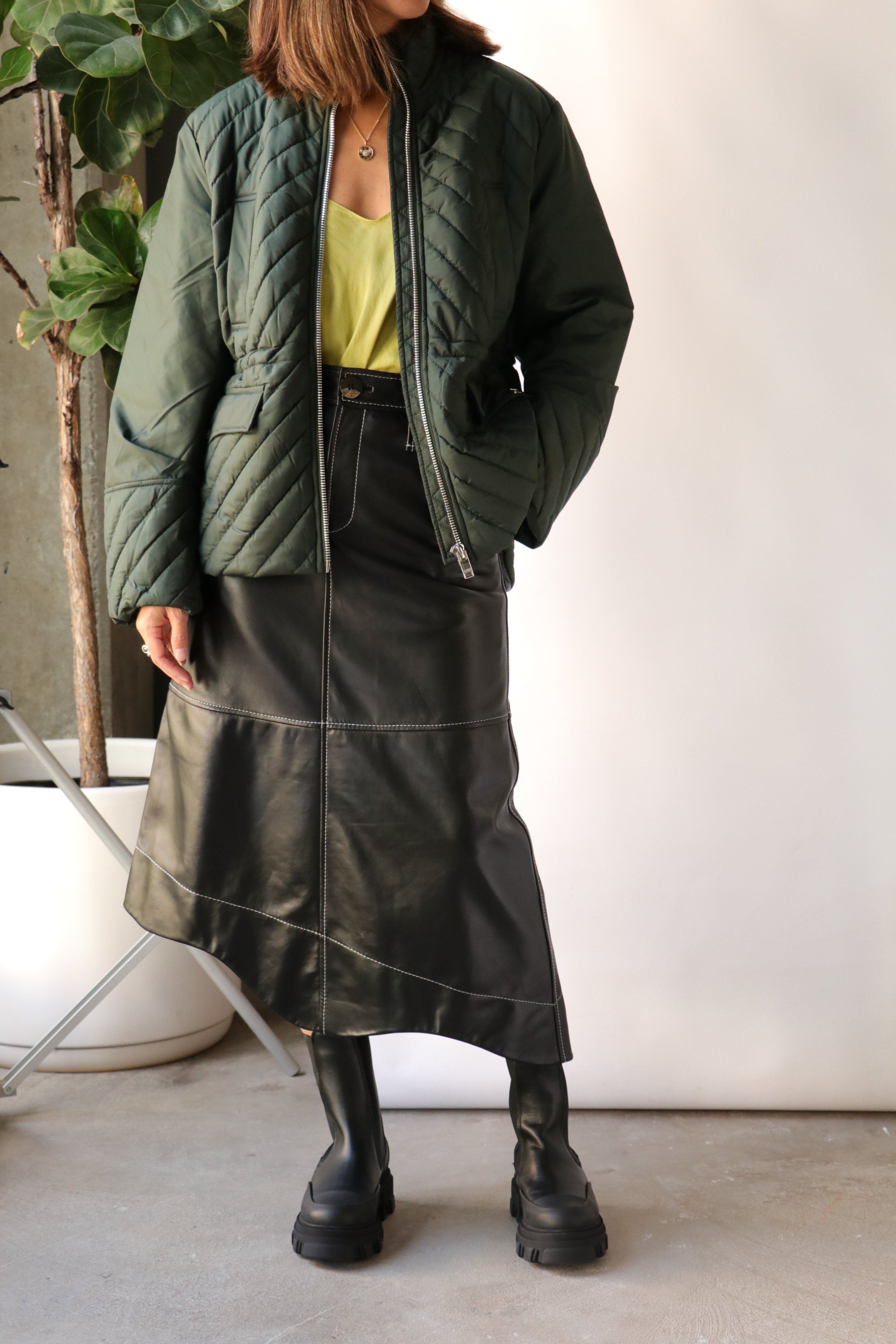 Ganni Quilted Jacket - Dark Green | Garmentory