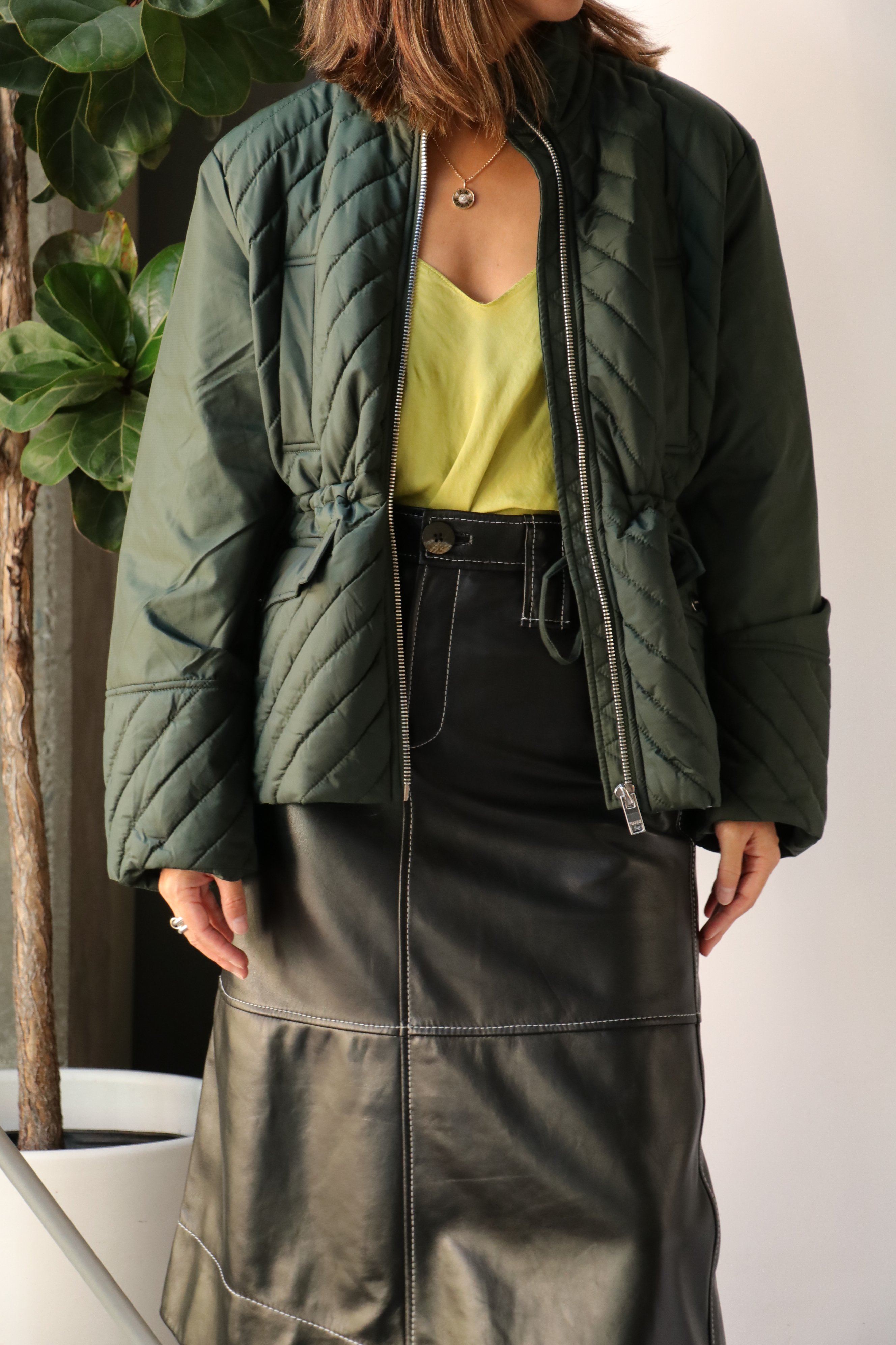 Ganni Quilted Jacket - Dark Green | Garmentory