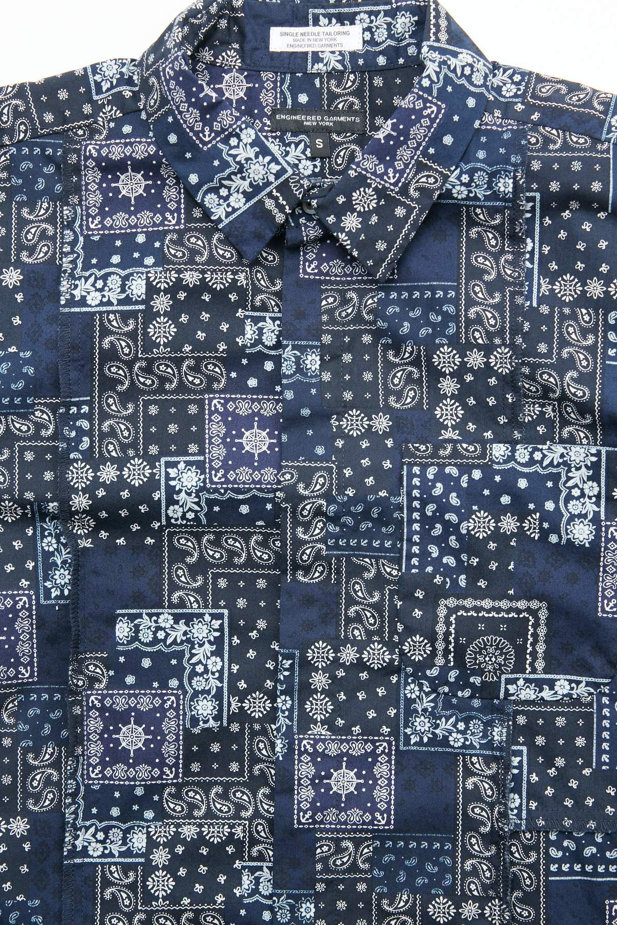 Engineered Garments Combo Short Collar Shirt - Navy/Black Bandana Patchwork Print | Garmentory