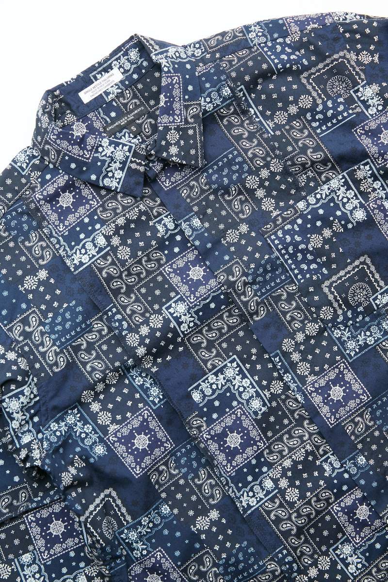 Engineered Garments Combo Short Collar Shirt - Navy/Black Bandana Patchwork Print | Garmentory
