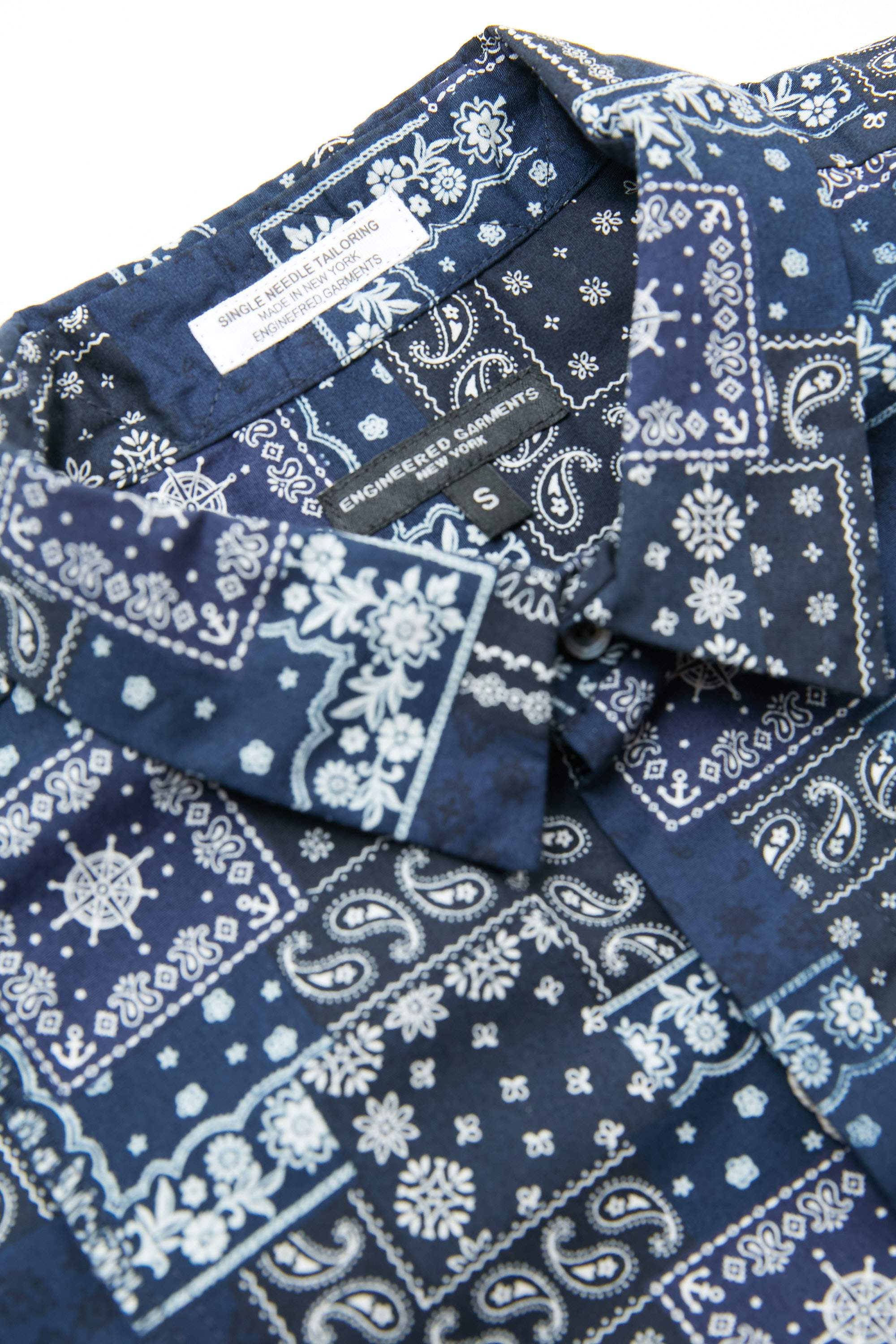 Engineered Garments Combo Short Collar Shirt - Navy/Black Bandana Patchwork Print | Garmentory