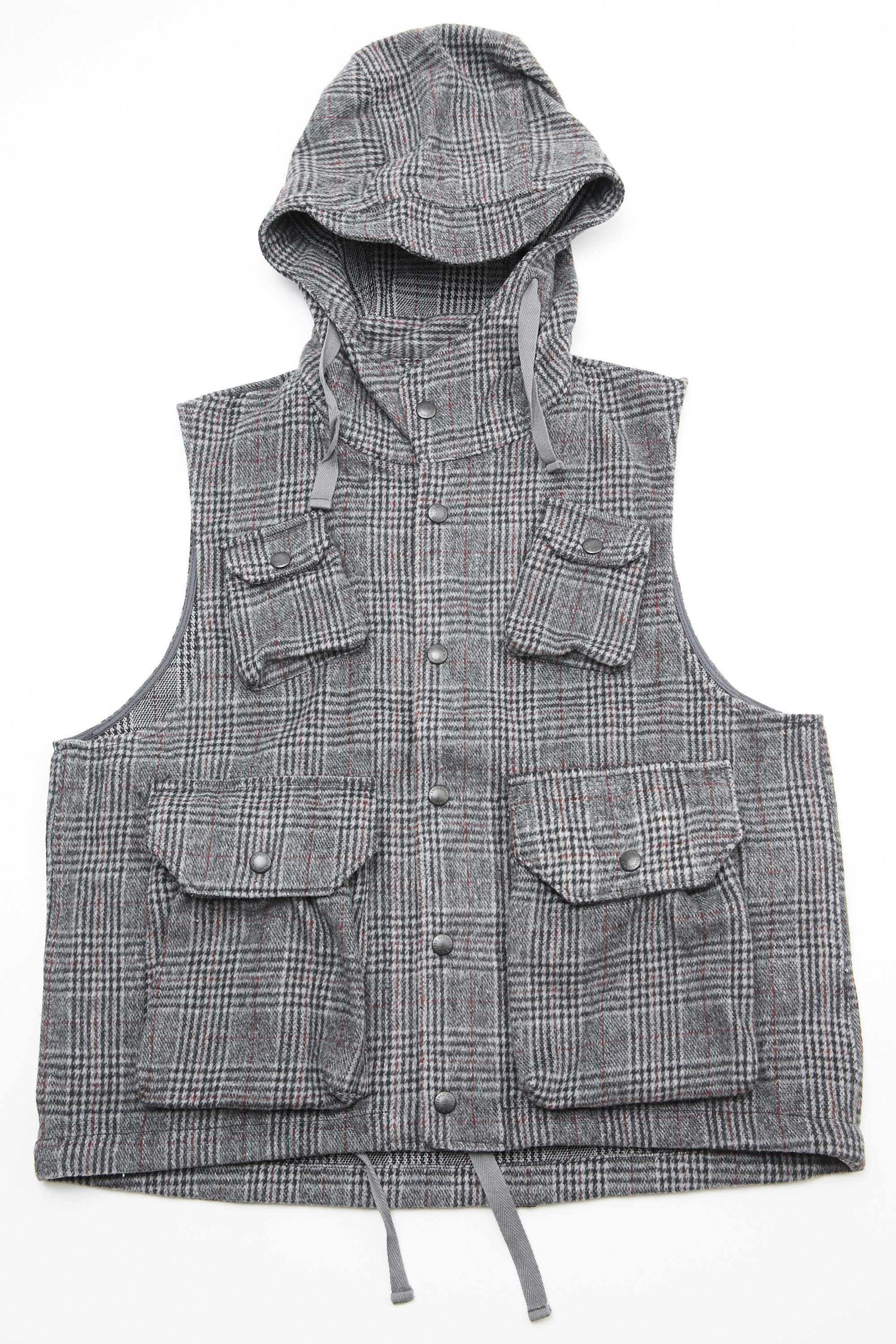 Engineered Garments Poly Wool Glen Plaid Field Vest - Grey/Maroon ...