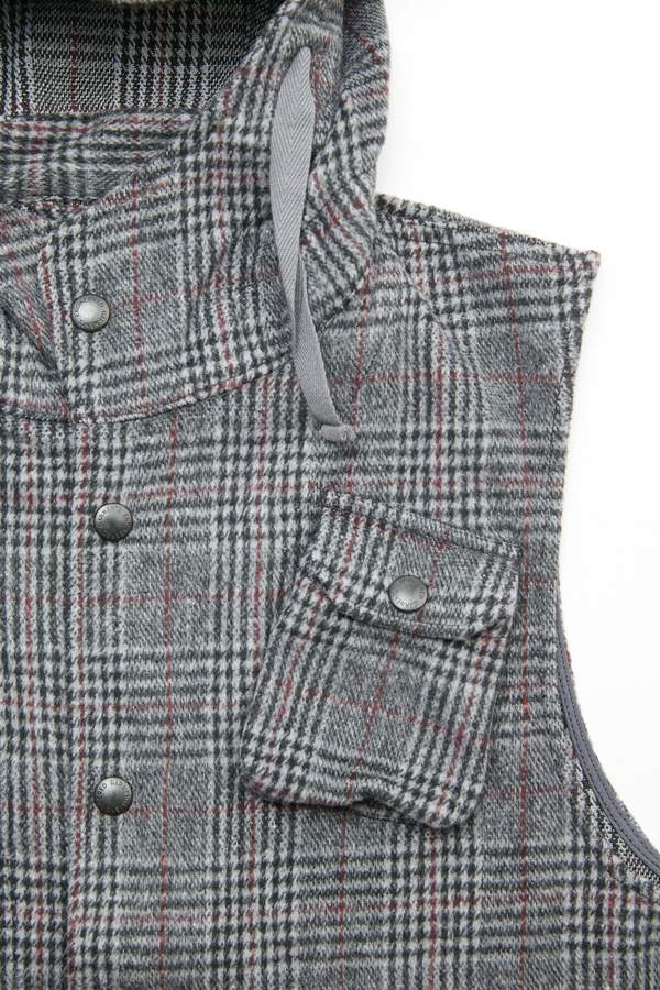 Engineered Garments Poly Wool Glen Plaid Field Vest - Grey/Maroon ...
